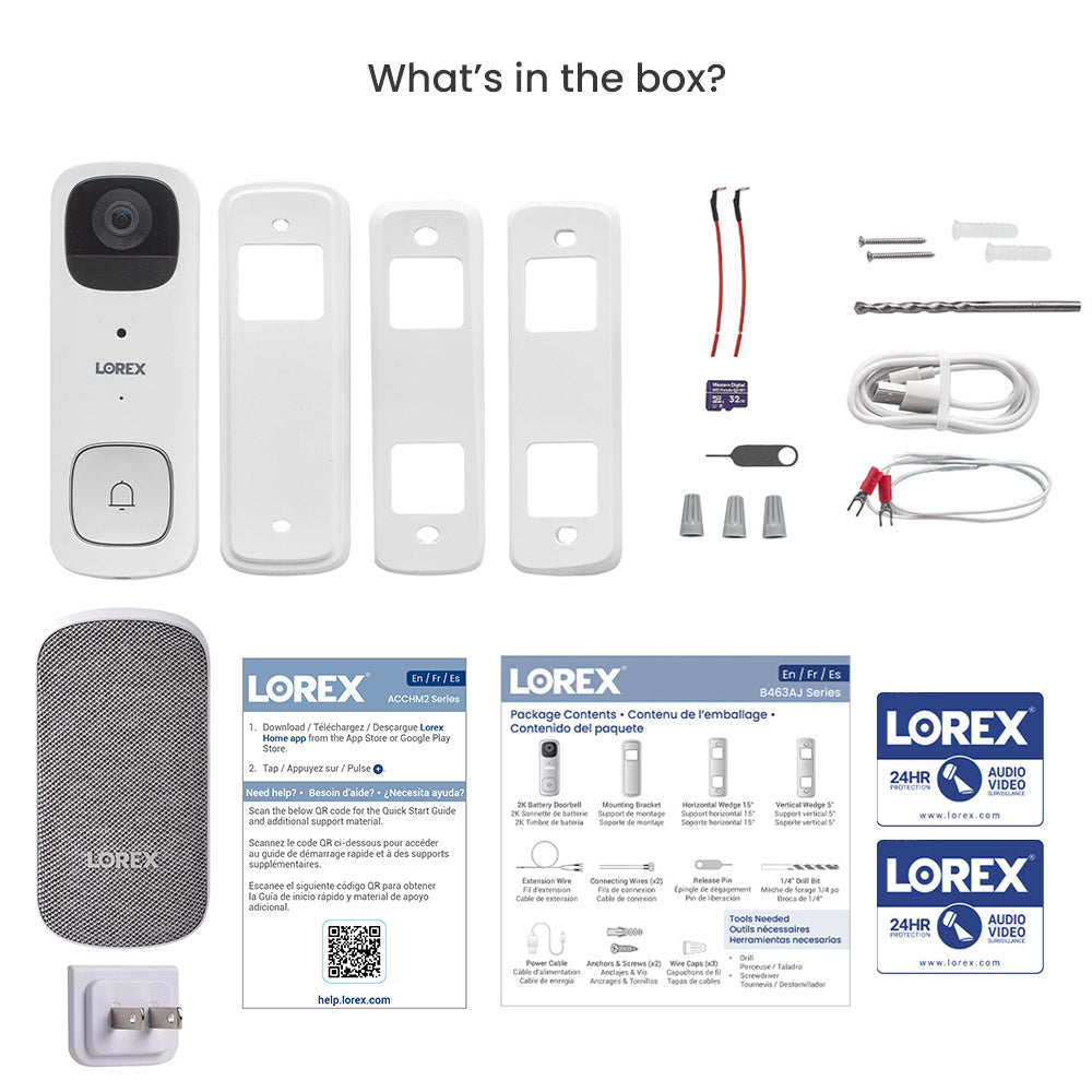 Lorex 2K Wireless (Battery-Operated) Video Doorbell with Wi-Fi Chime Kit